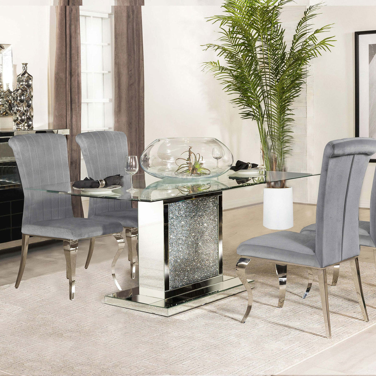 Marilyn Gray Rectangular Mirrored Dining Room Set – Ella Furniture