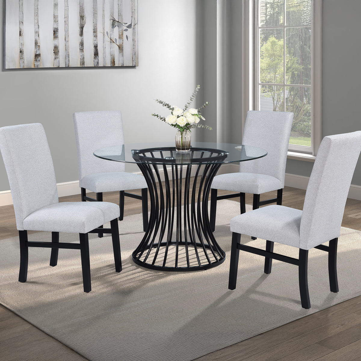 Tracy Dove Glass Top Round Dining Room Set – Ella Furniture